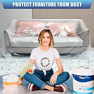 PROWEE 1mil Clear Plastic Drop Cloth for Painting 9-Feet x 12-Feet Painters Plastic Drop Cloth，Waterproof & Dustproof Polyethylene