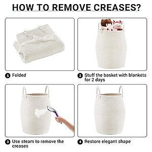 Cotton Rope Laundry Hamper Basket, 65L Woven Large Laundry Basket, Tall Dirty Clothes Hamper for Storage Blankets, Toys in Bedroom, Living Room Organizing-Collapsible-Beige