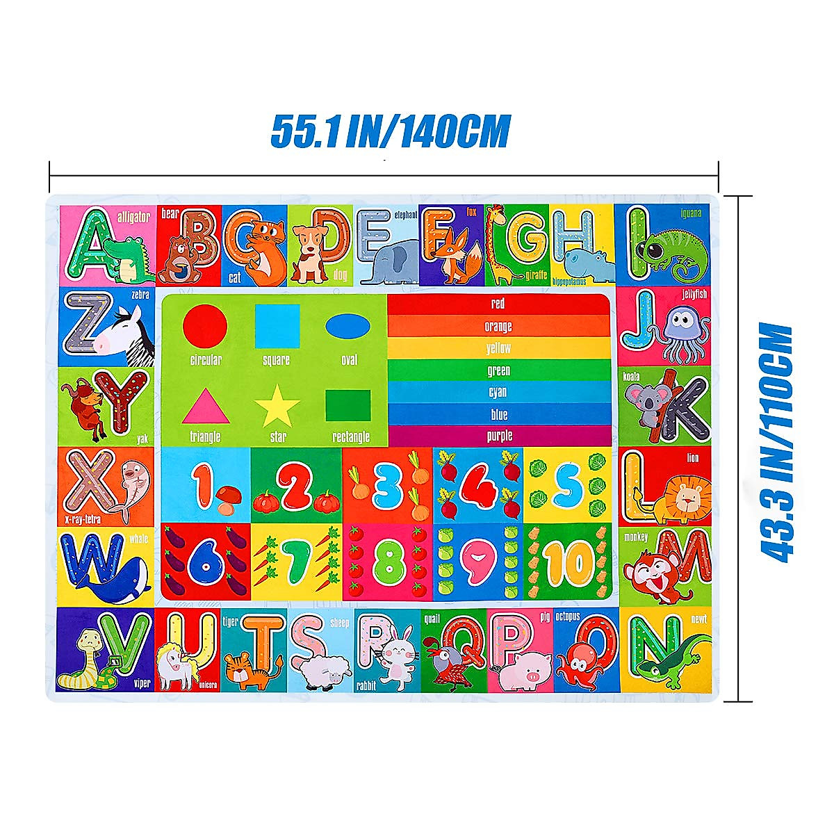 Kids Educational Rug Playtime Collection ABC, Numbers and Shapes Learning Carpet Kids Play Rug Mat Playmat for Playroom Bedroom, 55.1 x 43.3 inch