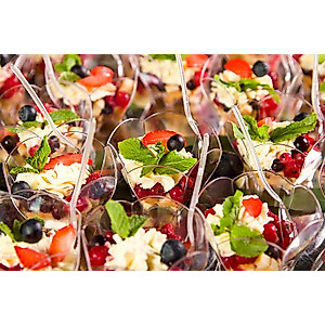 QXcom 100 Pcs 3 Oz 90ml Clear Ice Cream Dessert Bowls Plastic Disposable Flower Shape Dessert Cake Snack Bowl Cups Sundae Petal Dessert Bowls Salad Appetizer Serving Bowl Party Favor Wedding Bowls