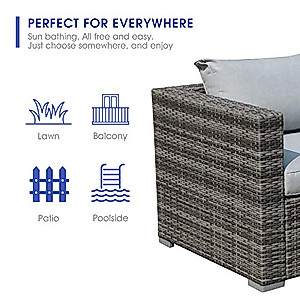 Patiorama Outdoor Wicker Loveseat 2 Pieces, All Weather Grey PE Rattan Sectional Corner Sofa Set, Additional Extra Chairs for Outdoor Sectional Sofa Set, Light Grey Cushion