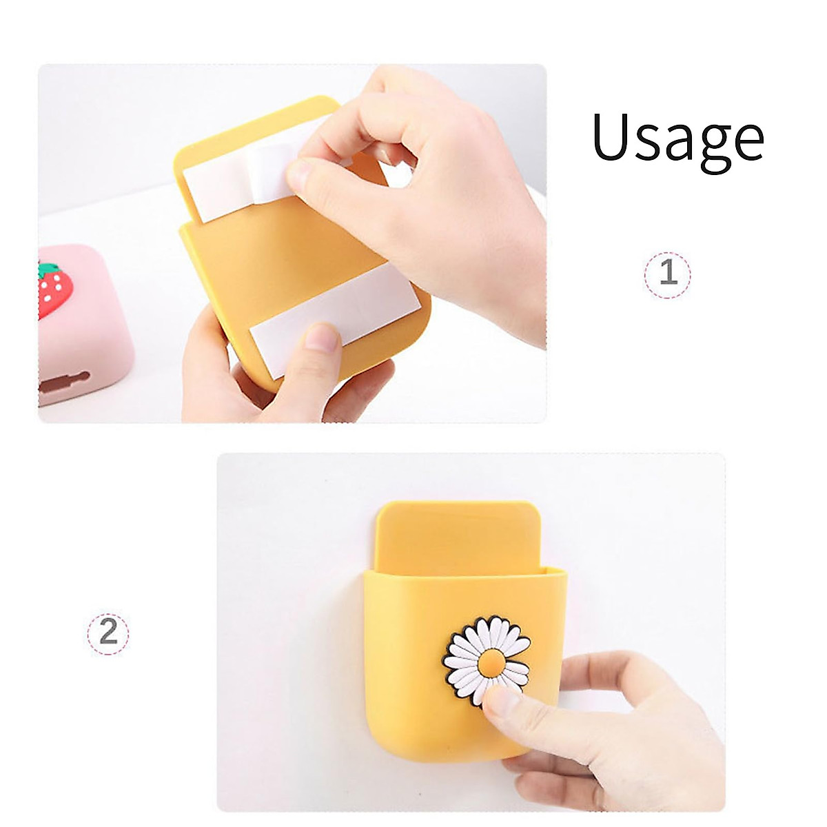 Enforose Wall Storage Rack, Cartoon Storage Box Wall Mounted Storage Container Cute Phone Holder Wall Mount Pencil Holder Makeup Organzier(fried eggs)