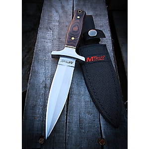 MTech USA – Fixed Blade Knife – Satin Finish Stainless Steel Blade, Brown Wood Handle with Stainless Steel Bolster, Includes Nylon Sheath - Hunting, Camping, Survival, Tactical – MT-20-03