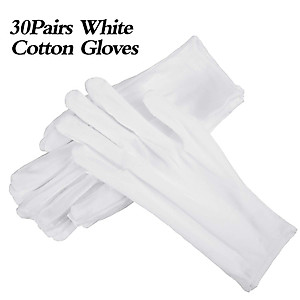 60 Pieces Glove Soft Stretchy Working Glove Costume Reusable Large Mitten for Inspection Photo Jewelry Silver Coin Archive Serving Costume, Cotton Gloves for Women Men Eczema Moisturizing Spa (White)