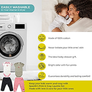 Spasilk Newborn Baby Layette Set, Short Sleeve Bodysuits and Pull-On Footed Pants, 4 Piece, 0-3 Months - Pink & Grey Layette Set