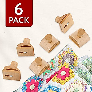[6 Pack] Quilt Wall Hangers to Showcase Your Work – Extra Wide Strong Grip Tapestry Hangers for Walls – Easy to Install Quilt Hanger Clips with Hardware Included – Stylish Wooden Tapestry Hanger