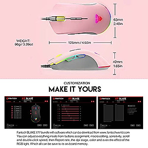 FANTECH Blake X17 Advanced Wired Gaming Mouse, 16.8 Million RGB Color Backlit, 10,000 DPI Optical Sensor, 7 Programmable Buttons, for Right or Left Hand Use, Pink (Sakura Edition)
