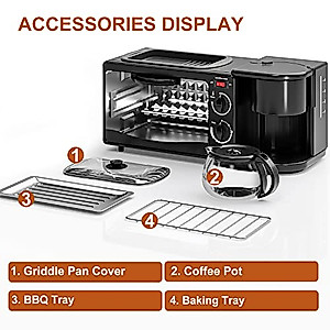 Breakfast Station, Toaster with Frying Pan, Portable Oven Breakfast Maker with Coffee Machine, Non Stick Die Cast Grill/Griddle for Bread Egg Sandwich Bacon Sausages