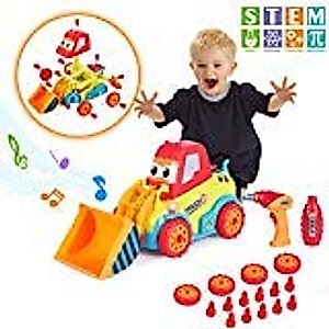 VATOS Take Apart Car, STEM Toys for 3-4 -5 Years Old Boys & Girls, Construction Toys with Sounds, Lights & Drill Tool, Build Your Own Car, Toy Gifts for 3+ Year Old, DIY Assembling Bulldozer Toy
