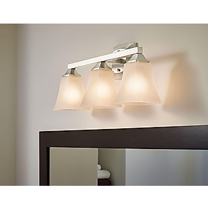 Moen Voss Brushed Nickel 3-Light Dual-Mount Bathroom Vanity Fixture with Frosted Glass, Bath Lighting Above Sink, YB5163BN