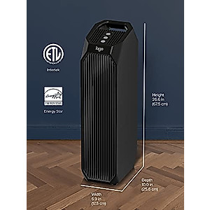 Lago Air Purifier for Home with True HEPA Odor Reducing Carbon Filters Up to 222 sq ft - Silent, Multiple Purification Speeds - Reduces Pet Dander, Pollen, Smoke, Dust (Black)