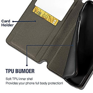 for Gigaset GS195 Case, Wood Grain Leather Case with Card Holder and Window, Magnetic Flip Cover for Gigaset GS195 (6.18”)