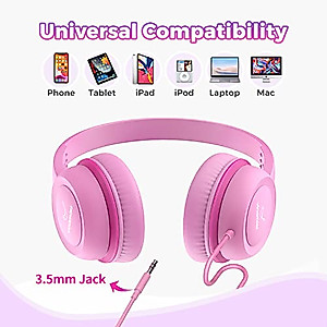 vinamass Kids Headphones, Wired Headphones with 85dB Volume Limiting, 3.5mm Jack Adjustable On Ear Headphones for Kids, Boys, Girls, Study, School