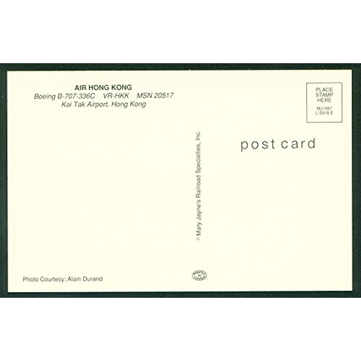 Air Hong Kong Airline Boeing B-707 Jet Airplane Kai Tak Airport Postcard