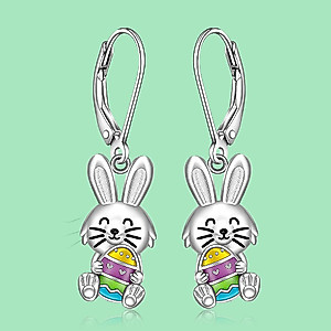 Easter Bunny Earrings for Women Sterling Silver Cute Bunny Rabbit Egg Earrings Dangle Jewelry Easter Holiday Gifts
