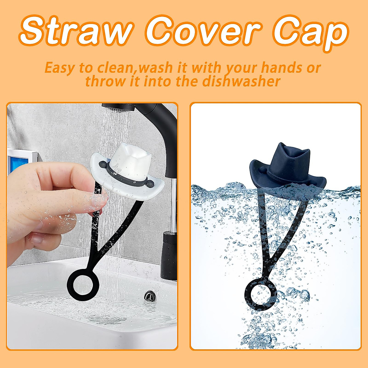 6PCS Cowboy Hat Straw Cover Cap for Stanley Cup, Silicone Cowgirl Hat Straw Topper for Stanley 30&40Oz, 10mm 0.4in Dust-Proof Reusable Straw Tips Lids for Man & Woman Gift. (6PCS Cowboy Hat)