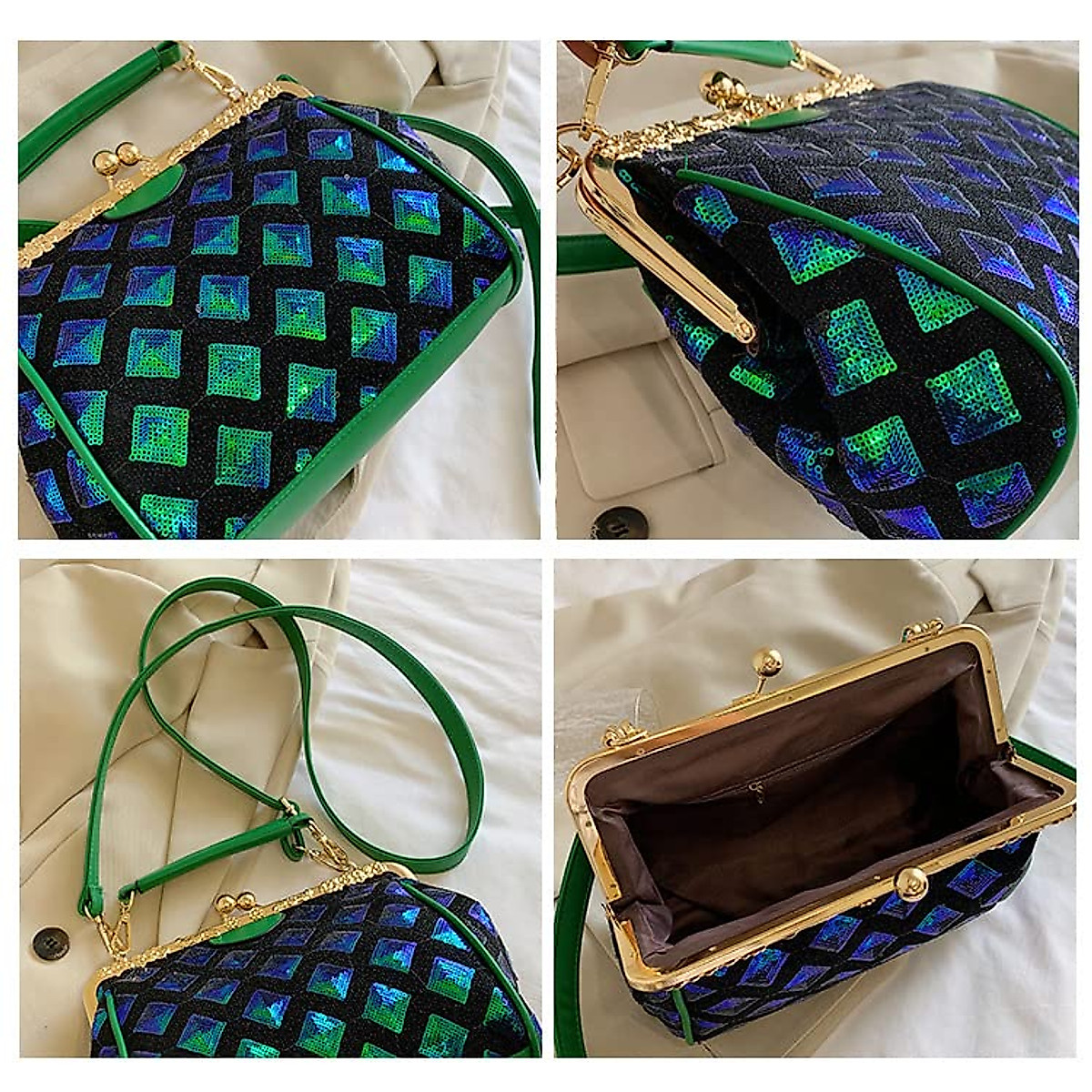 Bagkcopp Fashion Women Clutch Purses Bride and Bridesmaid Handbags Shoulder Tote Bags,Chain Elegant Evening Bag Crossbody Bag (Blue Green)