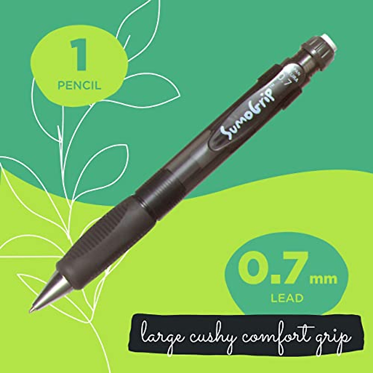 SAKURA SumoGrip Pencil with Comfort Grip - 0.7 mm Ergonomic Mechanical Pencil - Clear Gray