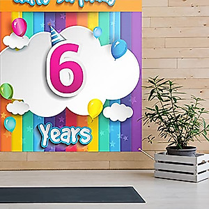 Happy 6th Birthday Backdrop Banner Decor Colorful - Rainbow Balloons Cloud Happy 6 Years Old Birthday Party Theme Decorations for Girls or Boys Supplies