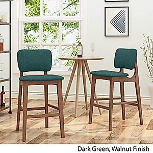 Christopher Knight Home Luella 42" Wooden Bar Chair with Fabric Seats (Set of 2), Dark Green and Walnut Finish
