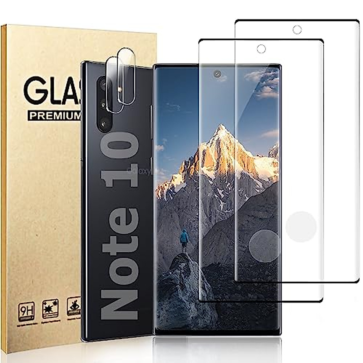 [2+2 Pack] Galaxy Note 10 Glass Screen Protector, HD Clear 9H Tempered Glass,Compatible Fingerprint, 3D Curved, Bubble-Free for Samsung Galaxy Note 10 Screen Protector (6.3")