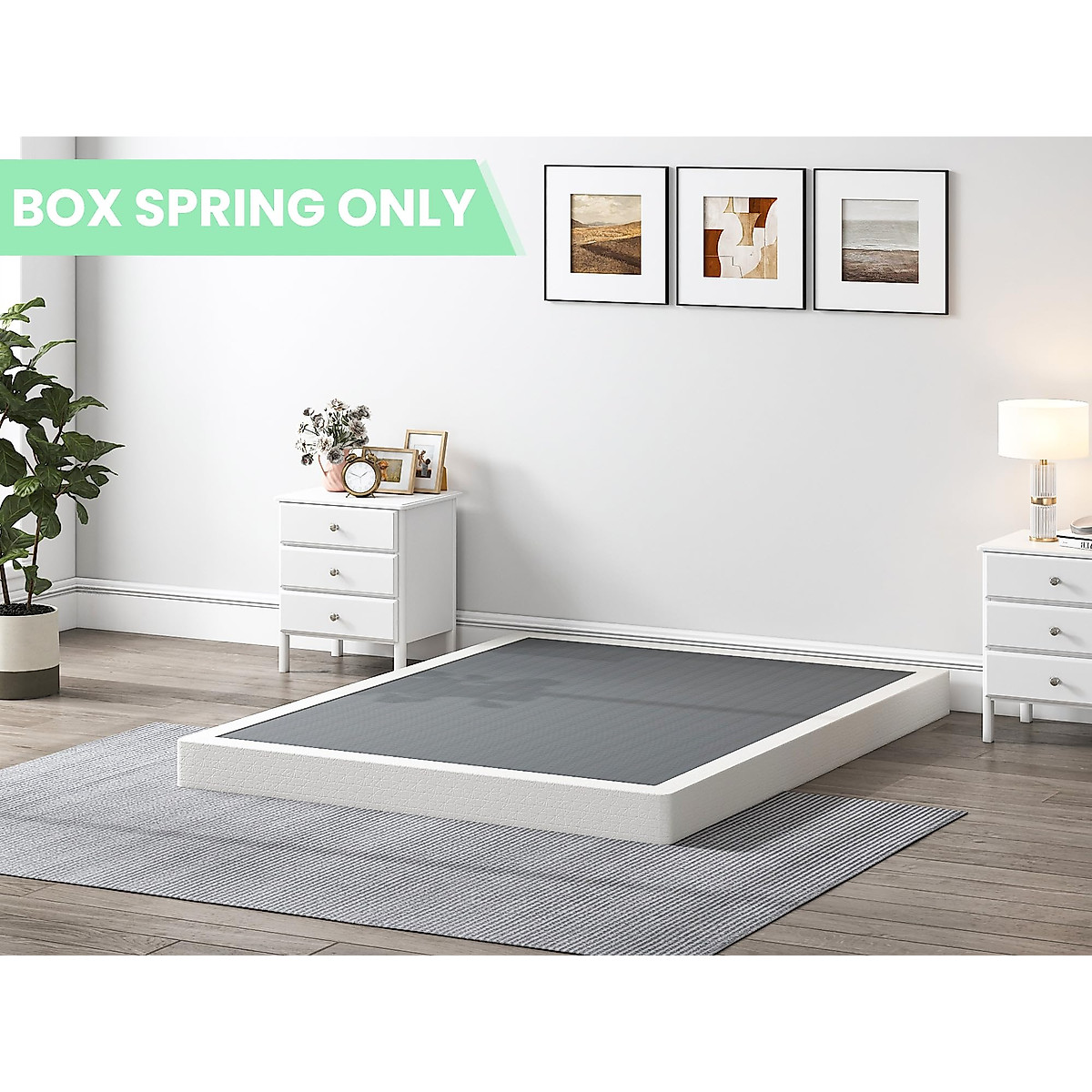 QEROMY Queen Box Spring - 5 Inch Low Profile Box Spring for Queen Bed, Sturdy Metal Frame Mattress Foundation, Easy Assembly, Quiet & Noise-Free