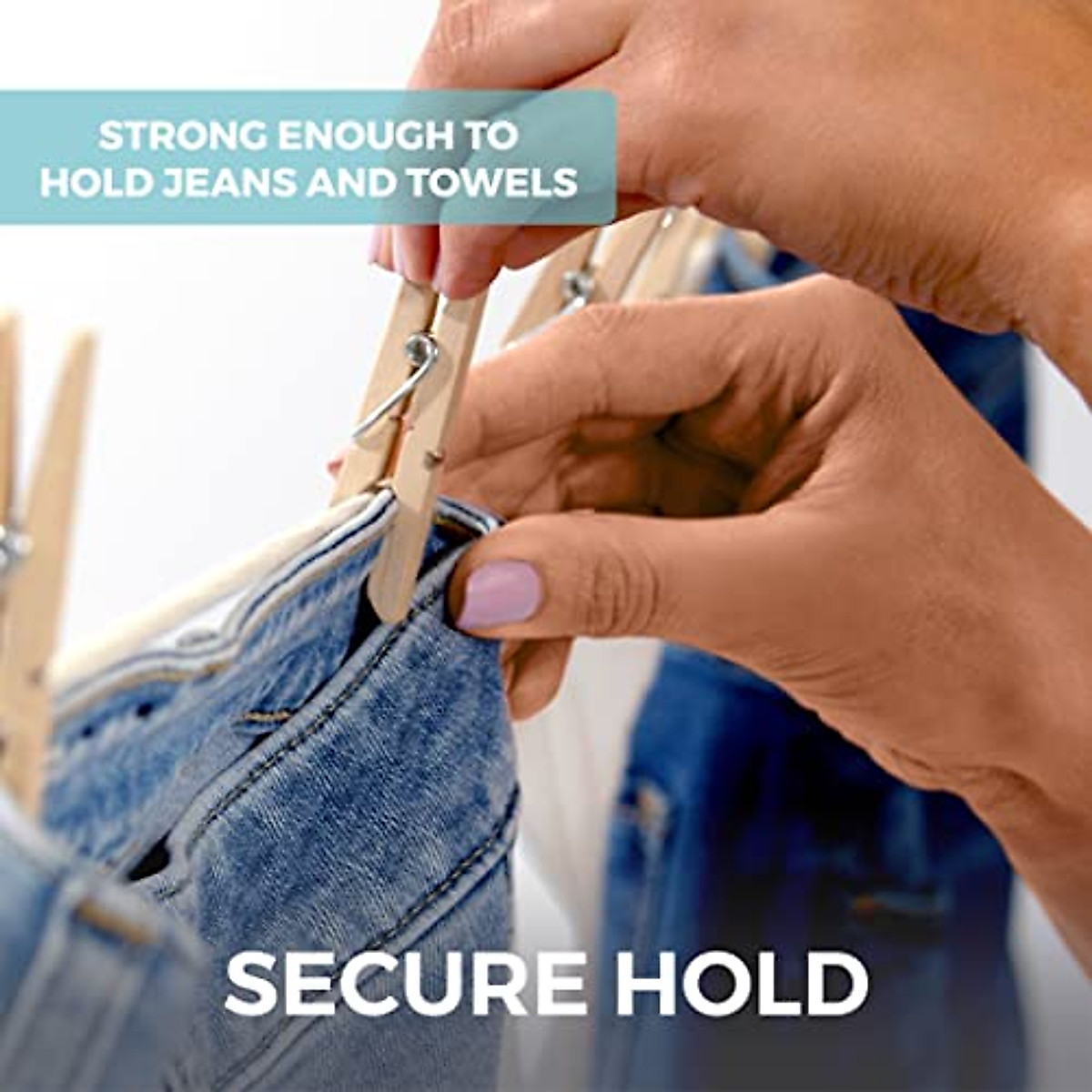 Home Genie Large Wooden Clothespins, 2.9", Natural Birchwood Rust and Moisture Resistant Clothes Pegs, Durable Wood Clothing Pins, Strong Grip, Laundry Clothesline, Bag Clips, Crafts, Photos, 25 Pack