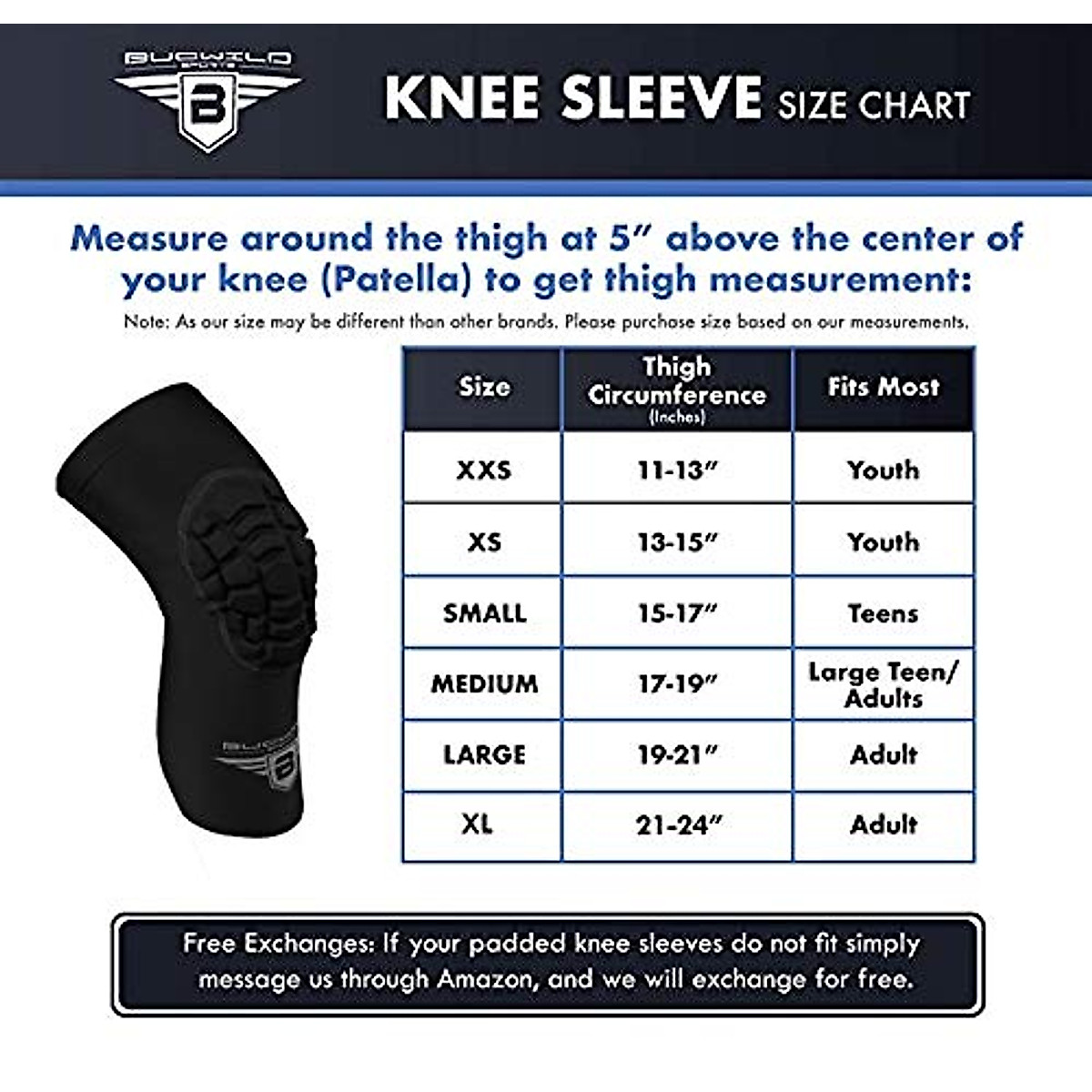 Bucwild Sports Compression Knee Pads for Basketball Volleyball Wrestling - Youth/Kids & Adult Sizes