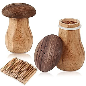 Norme 2 Pcs Toothpick Holder Dispenser with 400 Pcs Bamboo Toothpicks Wooden Toothpick Dispenser Container Cute Decorative Mushroom Tooth Pick Holders for Kitchen Restaurant Home