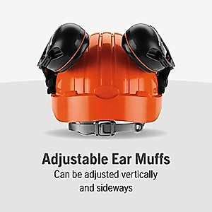 Husqvarna Chainsaw Helmet with Metal Mesh Face Shield, Adjustable Ear Muffs for Hearing Protection, and Sun Peak, HDPE Forestry Helmet Shell, Orange