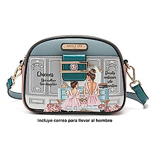 Nicole Lee Oelfina Small Fashion Print Crossbody Bag, Front Flap Pocket, Adjustable Detachable Shoulder Strap (Double Queens)