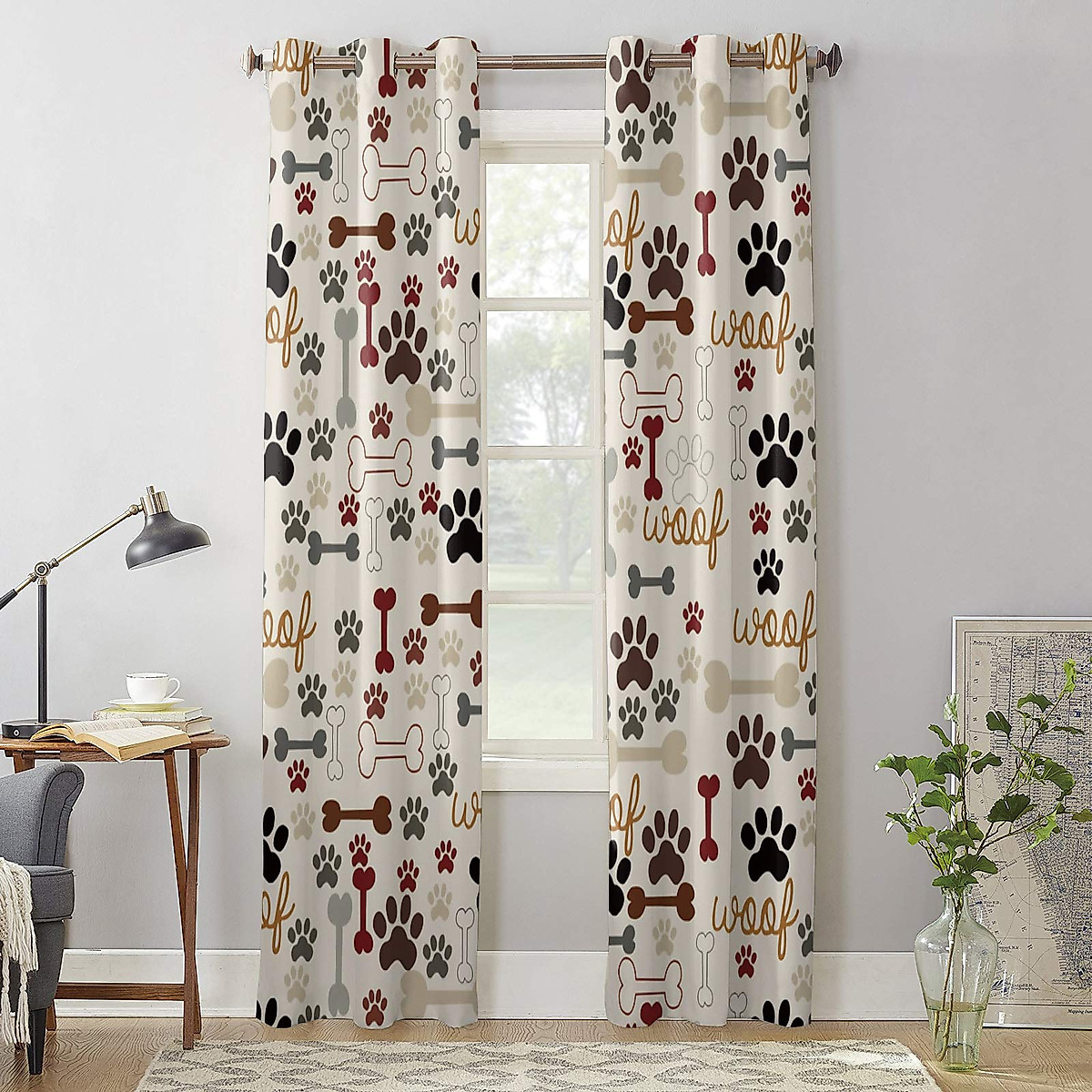 T&H Home Draperies & Curtains, Cutly Dog Pug for Pet Lover Window Curtain, 2 Panel Curtains for Sliding Glass Door Bedroom Living Room, 80" W by 63" L