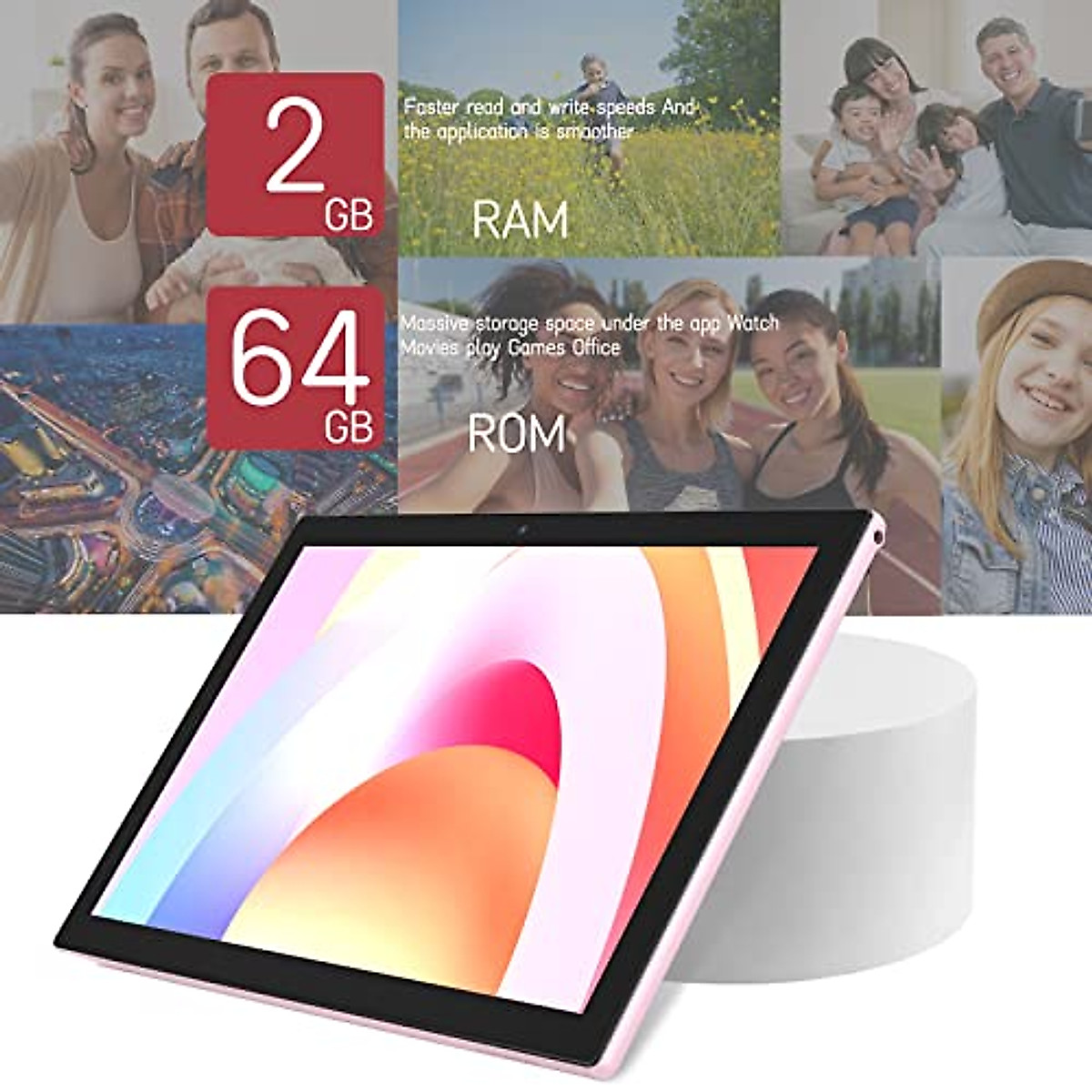 Tablets 10 inch Tablet Android, 64GB ROM & 512GB Expand, 2+8MP Dual Camera, WiFi, Bluetooth, 1280x800 IPS Touch Screen Computer Tablet PC, 6000mAh Battery, Google GMS Certified Tablet, Pink