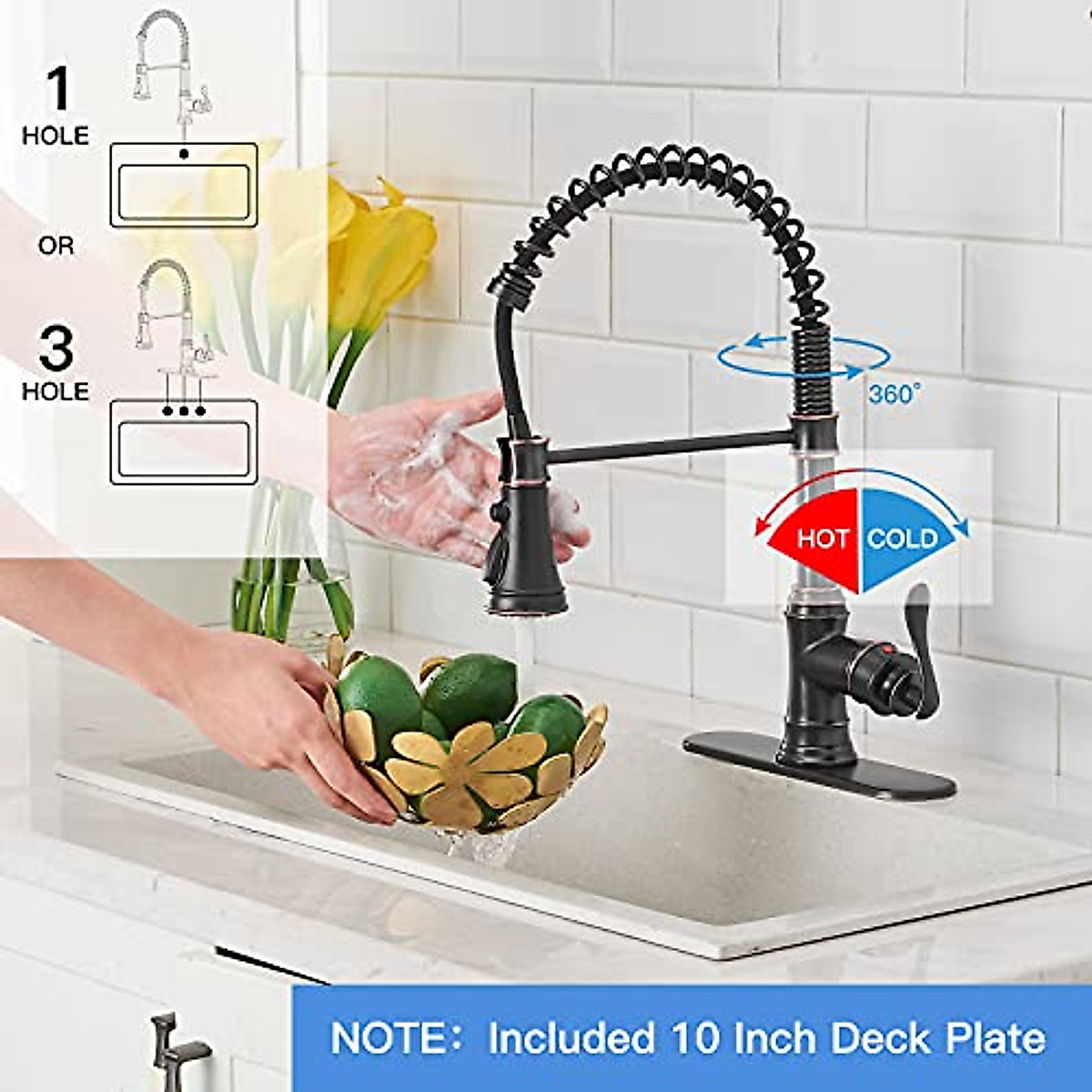 Evolvegoods Touch Kitchen Faucet with Pull Down Sprayer 3 Modes Oil Rubbed Bronze Spring Commercial Single Handle One Hole High Arc Goose Neck Touch Activated Faucet for Kitchen Sink Solid Brass