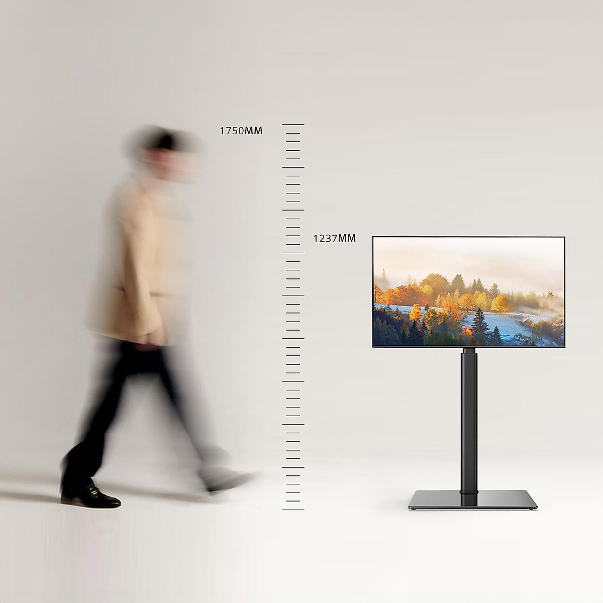 FITUEYES Universal TV Stand for 32 39 40 43 49 50 55 60 Inch TVs, TV Floor Stand with Swivel Mount, Max Holds 66lbs, Black Glass Base, Height Adjustable, Perfect for Corner & Bedroom