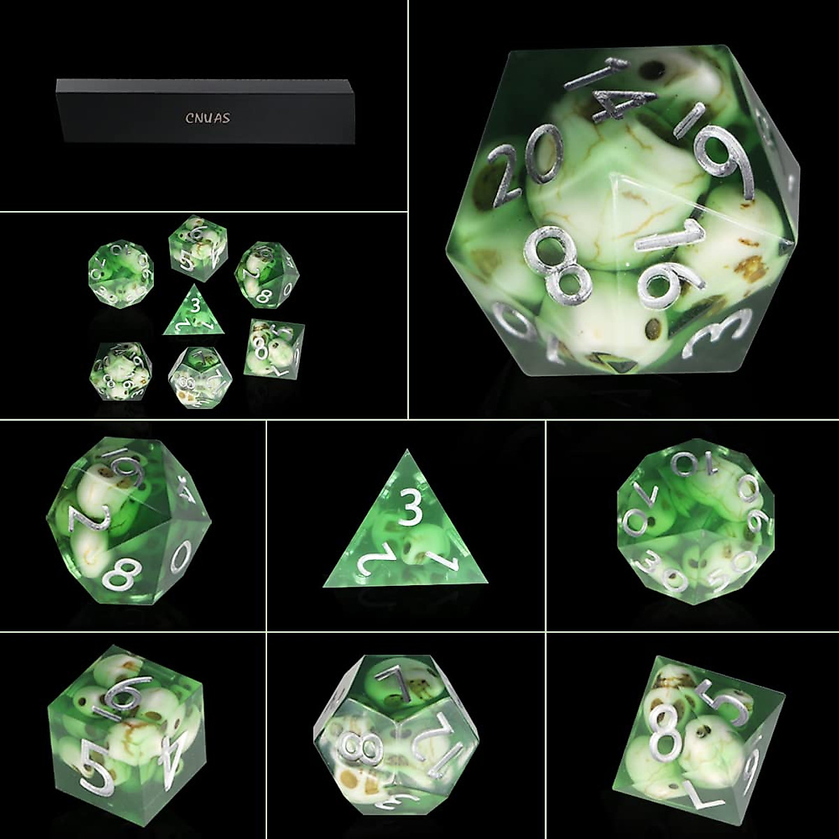 Polyhedron Dice Set of DND Resin Dice Set Green Dice Set D&D Skull Dice Dungeons and Dragons Dice of D&D Sharp Edge Dice RPG Dice of Dice Game