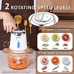 Food Processor 6000mAh Wireless Vegetable Chopper with 5 Cup Glass Bowl, Electric Garlic Meat Choppers BPA-free Baby Food Processors Puree Blender Mini Kitchen Mincer with 4 Blades, 2 Speeds (White)