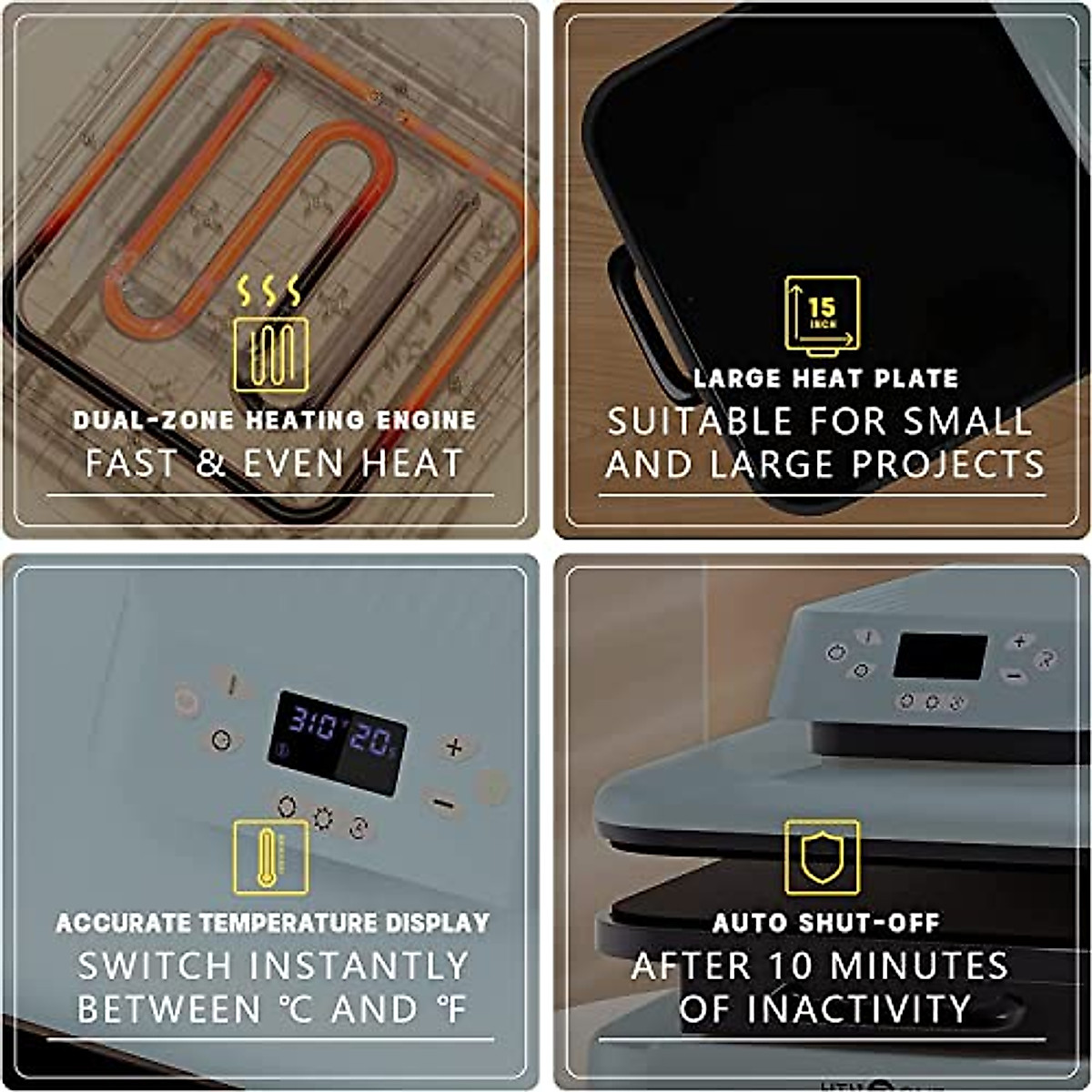 HTVRONT 15"x15" Heat Press Machine for T-Shirts & HTV Heat Transfer Vinyl Bundle: 20 Pack 12'' x 3FT Heat Transfer Vinyl Rolls