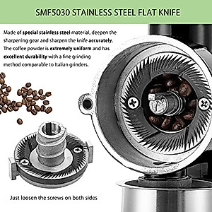 Huanyu Stainless Steel Coffee Grinder Electric with 8 Grinding Settings Flat Burr Coffee Grinder Adjustable Burr Coffee Grinders for Home Use Black