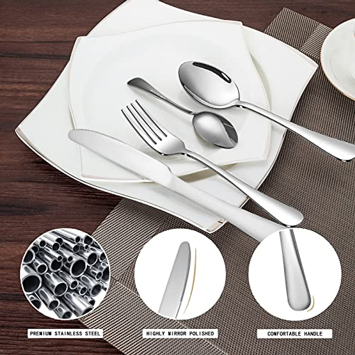 LOUVI Stainless Steel 12-Piece Dinner Knives Set, Table Steak Knives set for 12 (Silver 9 Inches)