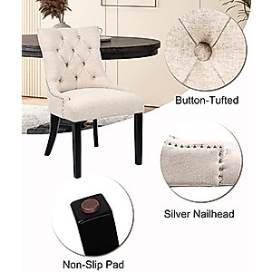 Dining Room Chairs Set of 2 Button-Tufted Parsons Accent Armless Modern Fabric Upholstered Padded Side Chairs with Sturdy Wood Legs for Restaurant Office Lobby Lounge Living Room, Beige