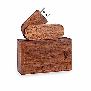 Wood 2.0/3.0 USB Flash Drive USB Disk Memory Stick with Wooden Box (3.0/64GB, Walnut Wood)