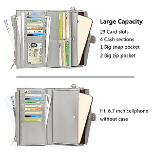 YALUXE Double Zipper Wallets for Women Wristlet Cellphone Purse Card Holder Vegan Leather