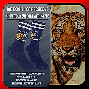 FUNATIC Joe Exotic For President Novelty Crew Socks | Best Funny, Vulgar, Profane, and Inappropriate Unisex Tiger King Gift for Men Women Adult | Perfect for Birthday, Gag Present | One Size Fits Most