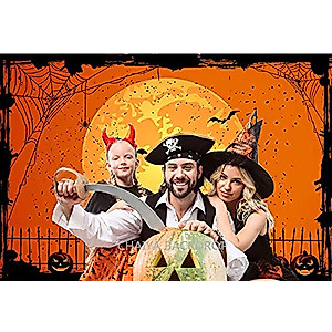 CHAIYA 7x5ft Happy Halloween Backdrop Jack O'Lantern Pumpkin Lantern Orange Night Moon Bat Spider Web Graveyard Fence Photography Background CY-126