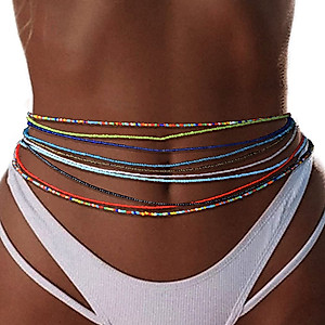 TWINKLEDE Elastic Beads Belly Waist Chain Colorful Beaded Body Chains Set Festival Rave Summer Bikini Body Jewelry for Women and Girl (Multi-colored)