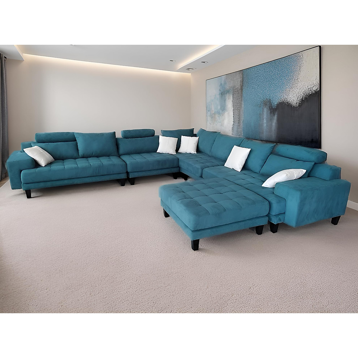 Stendmar L Shape U Shape Reversible Modern Microfiber Fabric Sectional Couch Sofa Set S150D (S150DTB-Teal Blue)