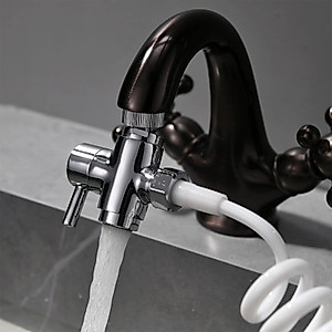 Brass Diverter Valve with Aerator, 3 Way Splitter with Male Thread Adapter, 360 Swivel Faucet Adapter for Sink Hose Attachment, Bathroom/Kitchen Faucet Connector (Chrome)