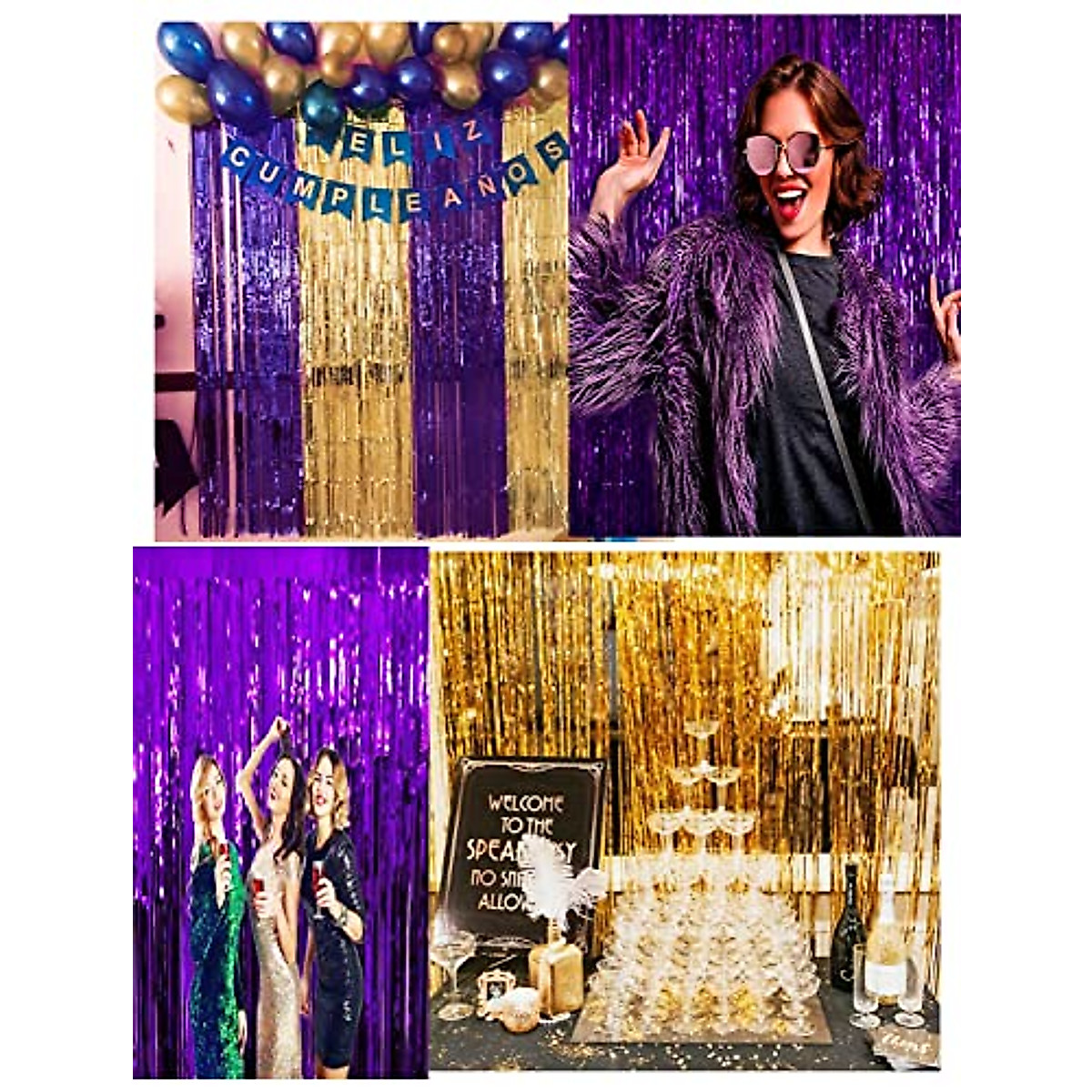 Graduation Party Decorations Purple Gold 2023/Purple Graduation Decorations 2023/Purple Gold Birthday Decorations for Women/ISU Foil Fringe Curtains Backdrop Sparkle Metallic Foil Curtains
