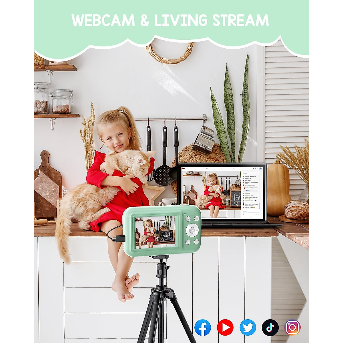 Digital Camera, FHD 1080P Kids Camera with 32GB SD Card 44MP Point and Shoot Camera with 16X Digital Zoom, Compact Portable Small Digital Camera for Teens Students Kids Girls Boys Beginner-Green